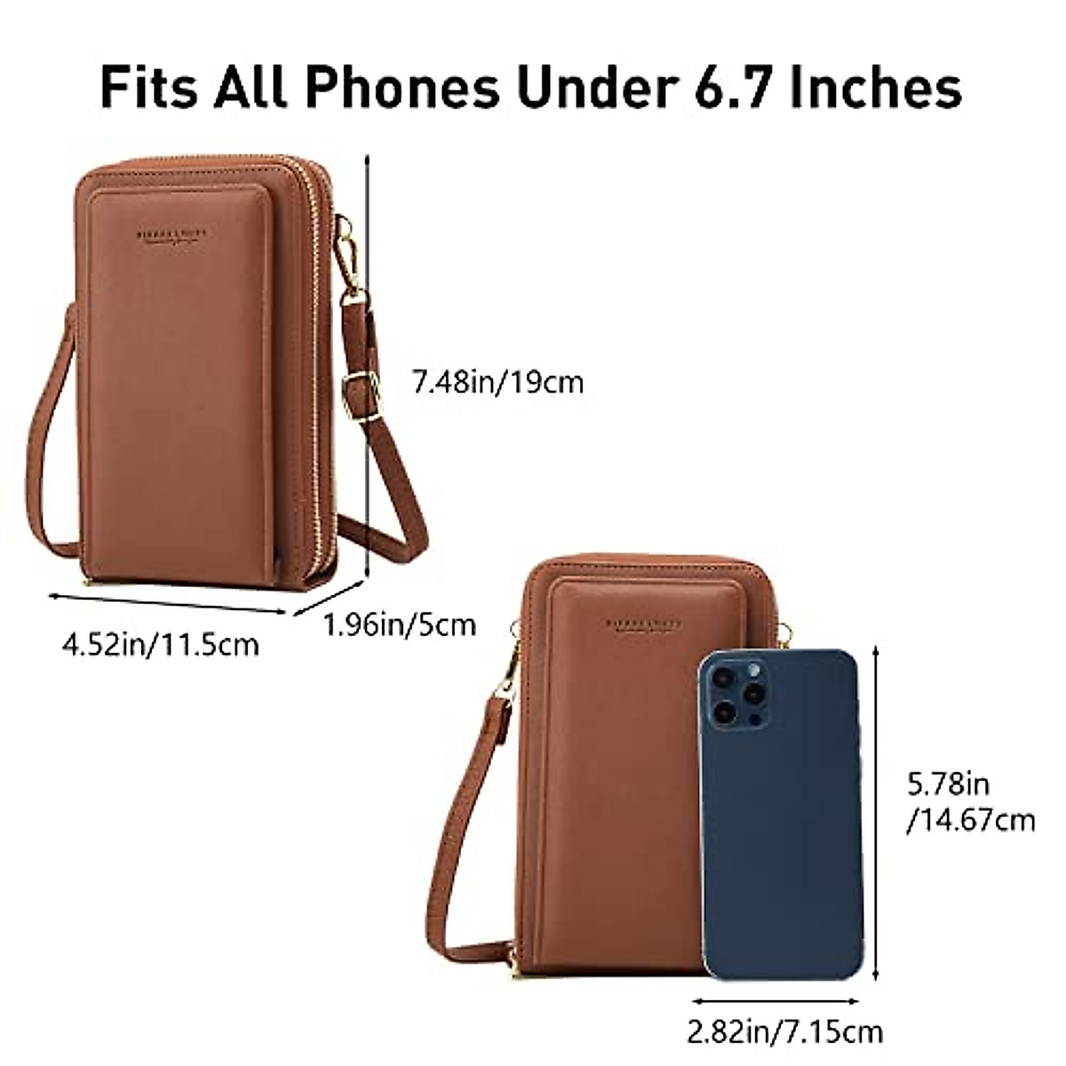 Cell Phone Crossbody Bag for Women Wallet Purse,PU Leather Touch Screen Mini Messenger Wallet with Credit Card Slots-Brown