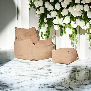 Large Bean Bag Chair for Adults, Giant Beanbag Chairs with filling, Beanbag chair with ottman, Soft Surface, High-Density Foam Filling, for sleeping and relaxing (CHAMPAGNE)