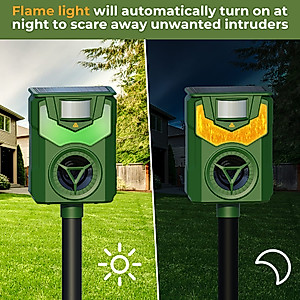 Careland Upgraded Solar Animal Repeller Ultrasonic Deer Repellent Devices with Motion Sensor and Flame Light Cat Repellent Outdoor Waterproof Dog Raccoon Skunk Deterrent (Green 1Pack)