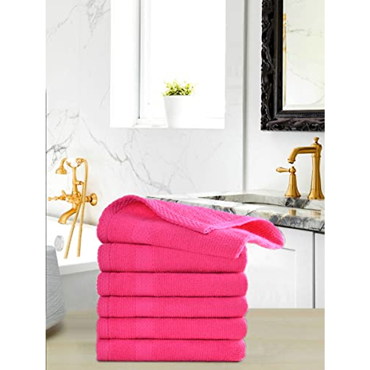 GLAMBURG Ultra Soft 12-Piece Washcloths Set 13x13-100% Ringspun Cotton - Durable & Highly Absorbent Face Towels - Ideal for use in Bathroom, Kitchen, Gym, Spa & General Cleaning - Hot Pink
