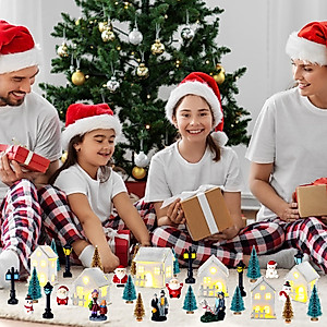 Liliful 36 Pcs Christmas Village Sets White Christmas Village Lighted LED Christmas Village Houses with Figurines Xmas Trees People Villager Snowman Elk Lamp Xmas Scene Figurines Decoration