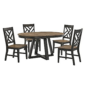Intercon Harper Round Dining Table with Trestle-Styled Base, Brushed Brown & Pecan Furniture