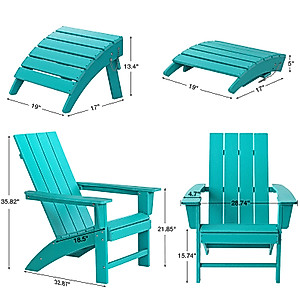 Adirondack Chair with Ottoman Weather Resistant Fire Pit Chairs with Footrest HDPE Outdoor Adirondack Chair for Patio Front Porch Pool Garden Deck Fire Pit Outside, Teal