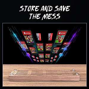 FEIFANZHE 16 Slots Wooden Storage Case Stand for Nintendo Switch Game Cards, TF Card Holder - Walnut Box F01M-S