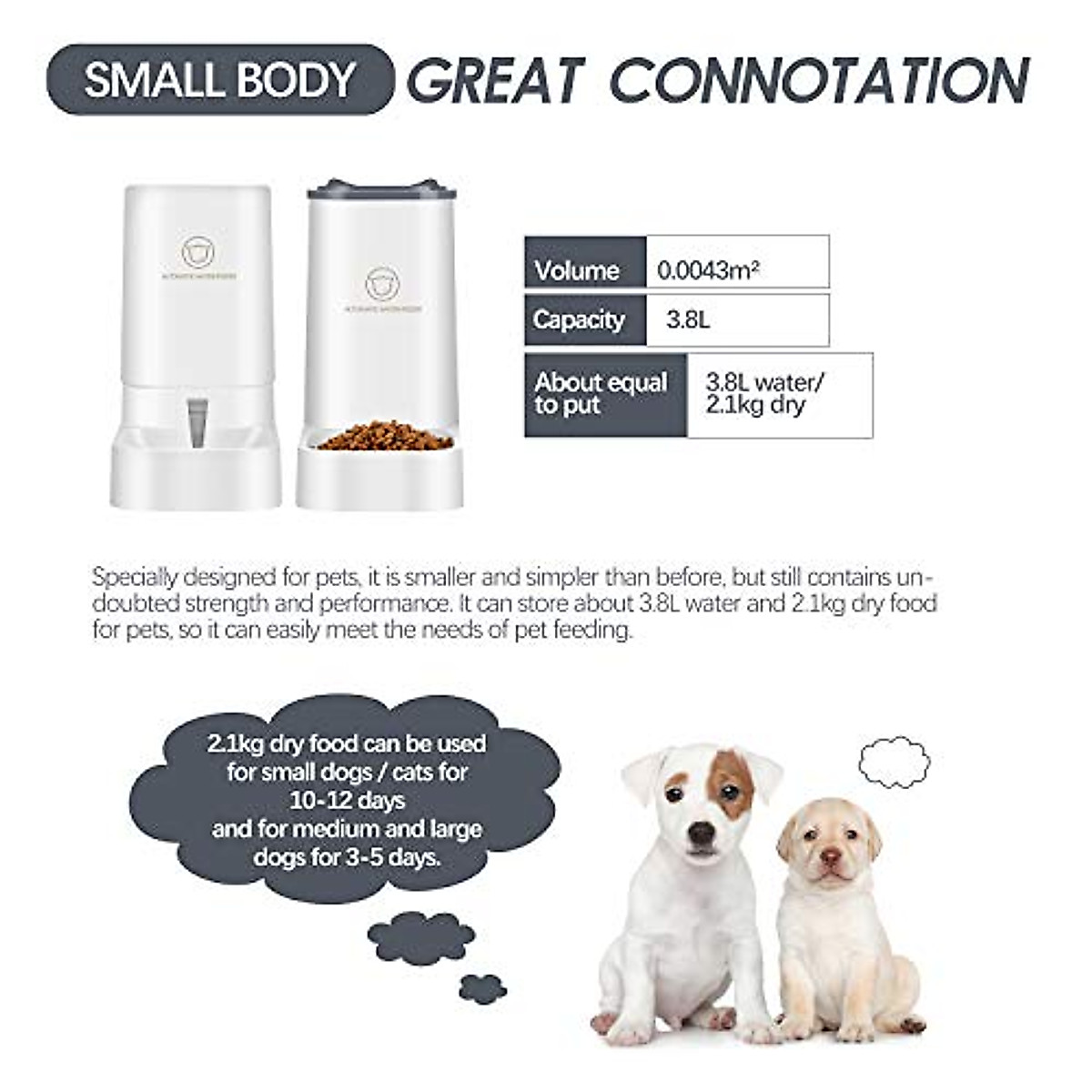 2-in-1 Automatic Food&Water Dispenser for Small Dogs, 2.1kg Gravity Food Dispenser 3.8L Waterer Set Travel Puppy Smart Feeder Self-Dispensing Water Feeder&Food Container for Cat and Small Medium Dog
