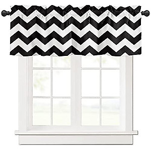 Artwork Store Valances Windows Curtain Simple Chevron Zig Zag Black and White Ripple Kitchen Valances Rod Pocket Window Treatment Short Curtains Valance for Window 1 Panel,42 by 12 inches