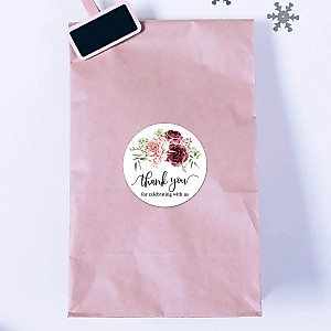 Burgundy Floral Mini Thank Stickers, 1 Inch Wedding Bridal Baby Shower Party Favor Labels 120-Pack
