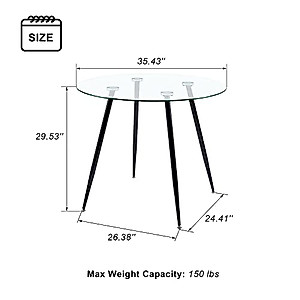 35" Modern Round Kitchen Table Coffee Table with Tempered Glass Top, Conference Table Round Dining Table for 4, Easy to Assemble and Clean Glass Round Table, Black(Table only)