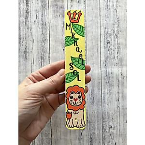Personalized Lion Mezuzah, Hand Painted Wood Scroll Case, Jewish Hebrew Baby Naming, Birthday Nursery, Gift for Bris, Brit Milah
