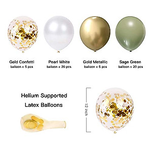 Matte Sage Green Balloons Eucalyptus Pearl White Gold Balloons Wedding Gender Neutral Baby Shower Olive Green Birthday Party Balloon Supplies 50 Count ( 12 inch )