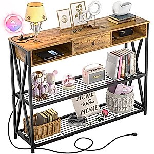 armocity Console Table with Outlets, Entryway Table for Entry, 47 Inch Sofa Table with Drawers, Long Hallway Table, Industrial Behind Couch Table for Entryway, Sofa Couch, Entrance, Hallway, Rustic