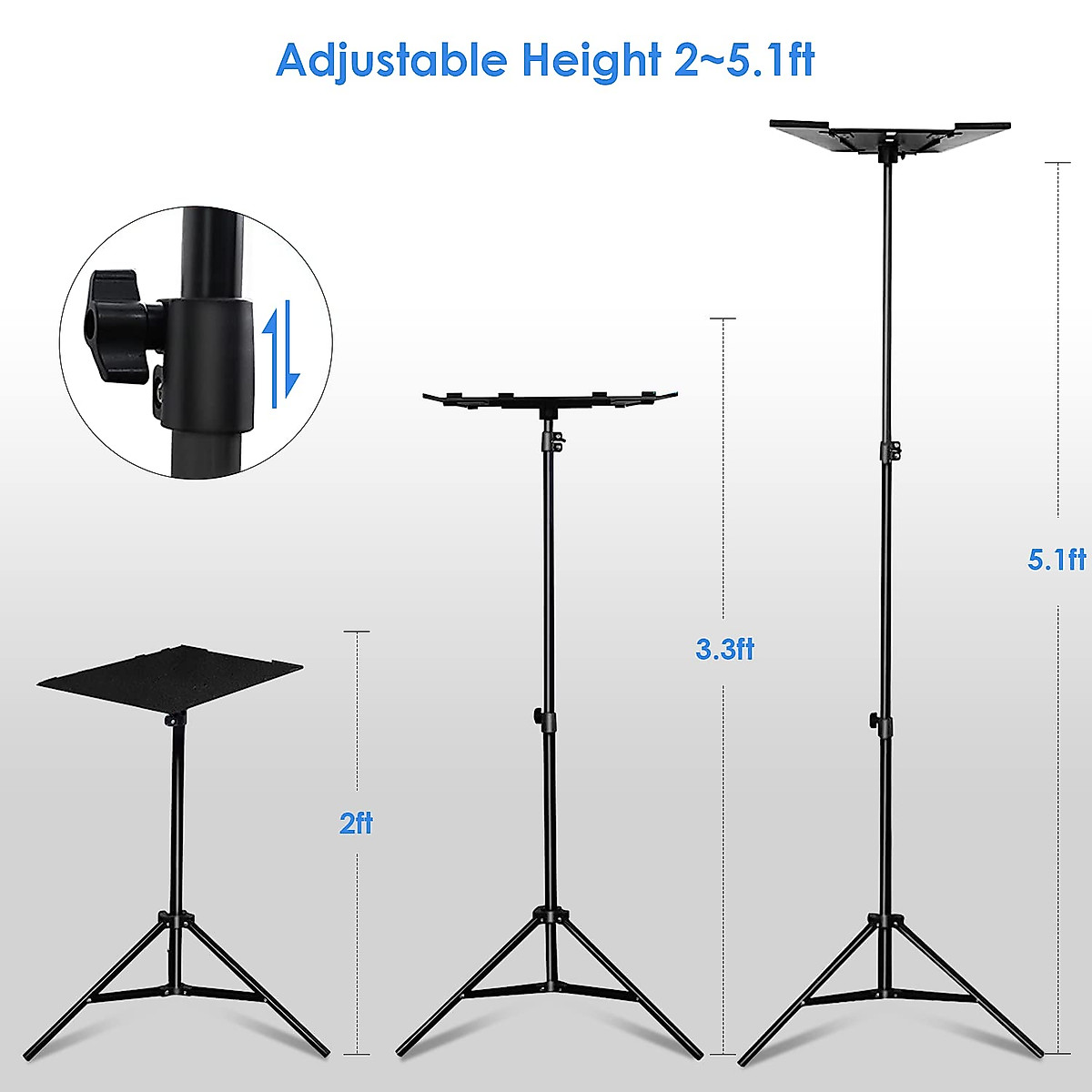 YOWHICK Projector Tripod Stand for 23" to 61", Foldable Laptop Tripod, Multifunctional DJ Racks/Projector Stand with Adjustable Height, Perfect for Office, Home, Stage or Studio