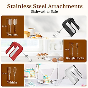 5-Speed Electric Hand Mixer, 800W Handheld Mixer with Turbo for Baking & Cooking, Kitchen Food Mixer with Storage Case & 5 Stainless Steel Attachments (2 Beaters, 2 Dough Hooks, 2 Whisks)-White