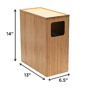 Bamboo Slim Trash Can with Lid, Waste Basket for Bathroom, Bedroom, Office, Vanity, Salon or Spa, Small Spaces, Rectangle, Bag Liners Included