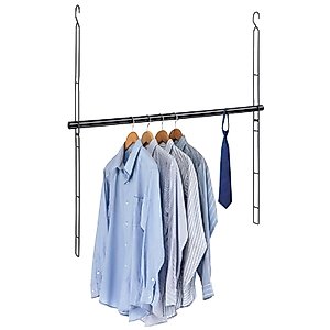 Closet Hanging Rod, 48in Wide Extension Closet Hanging Organizer，6 Height Adjustable Hanging Closet Rods, Space Saving Heavy Duty Closet Rod for Hanging clothes and Towel, Black