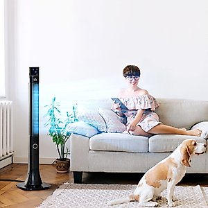 HOMCOM 47.25" Oscillating Tower Fan Cooling for Bedroom with 3 Speeds, Floor Fan with 12h Timer, LED Display, and Remote Control, Black