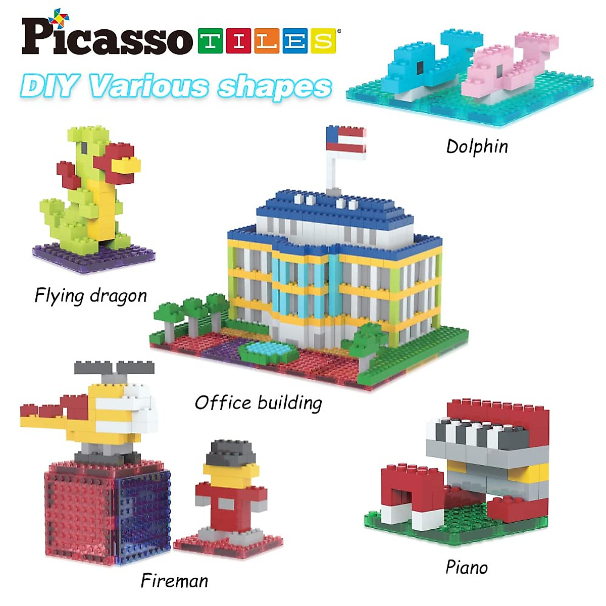 PicassoTiles 512 PCs Grand Playset Magnetic Tiles and Building Block Combo Creative Buildings & Figures Such as Bridges Hearts Unique Characters & More Educational STEM Toys Learning Activity Ages 3+
