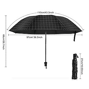 BUKPUD Large Compact Travel Umbrella, Windproof Waterproof Stick Umbrella Anti-UV Protection, Three Folding Umbrella for Backpack - Portable Black Folding Umbrella for Men and Women Kids Adults