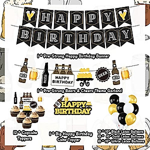 Beer Birthday Party Decorations, Cheers and Beers Happy Birthday Party Banner Balloons Decorations Aged to Perfection Birthday Party Supplies for Men 30th 40th 50th Beer Birthday Party Decorations