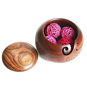 Handmade Wooden Yarn Bowl with Cover for Knitting Needles and Crocheting 6", Wooden Yarn Bowl for Moms and Grandmothers