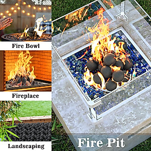 GRISUN Ceramic Fire Balls, 3 Inch Set of 15 Round Fire Stones for Indoor and Outdoor Fire Pits, Black Fireplace Rocks for Indoor Gas Fireplace, Fire Spheres, Ceramic Fire Pit Balls