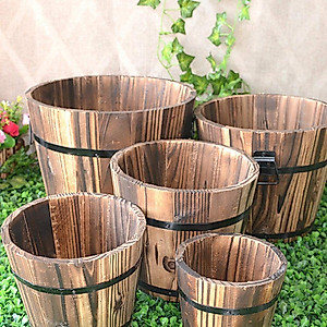CoscosX Rustic Wooden Barrel Planter, Brown, 10x12x9cm, Ideal for Indoor and Outdoor Decor