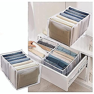 The Fleet Group [2 Pack] Wardrobe Clothes Organizer For Jeans Trousers And Pants 7 Layer Grid Washable Storage Box With Mesh Separation For Closet Drawer (White), Medium