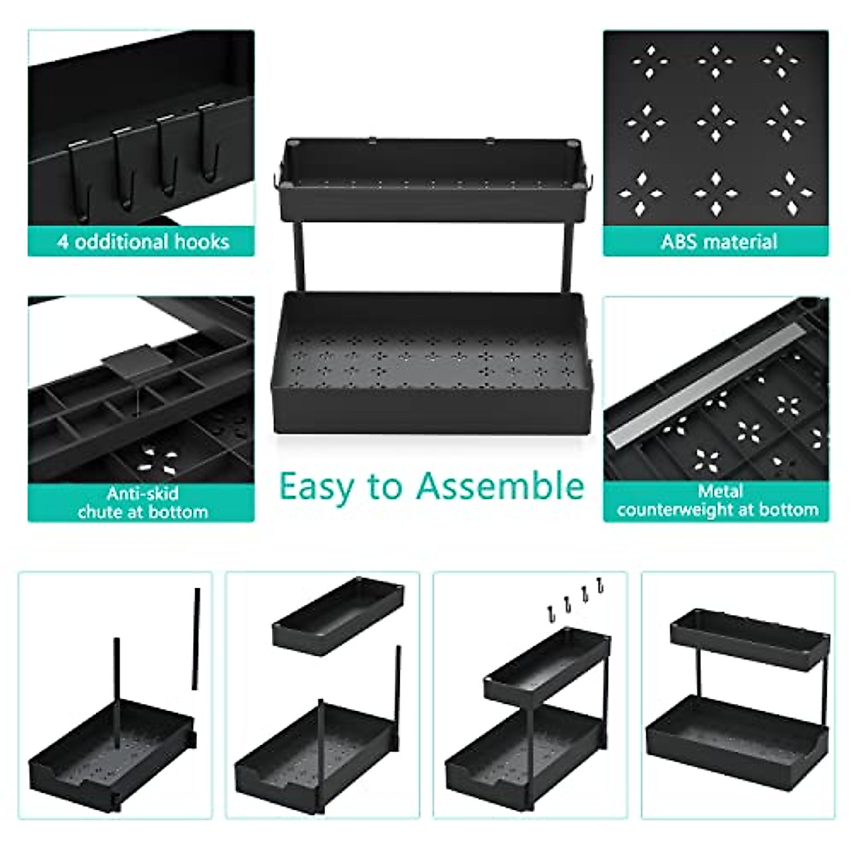 2 Pack Under Sink Organizer Storage Pull Out Cabinet Organizer 2-Tier Slide Out Sliding Shelf Multi-Use Narrow Space Under Sink Organizers and Storage for Kitchen Bathroom