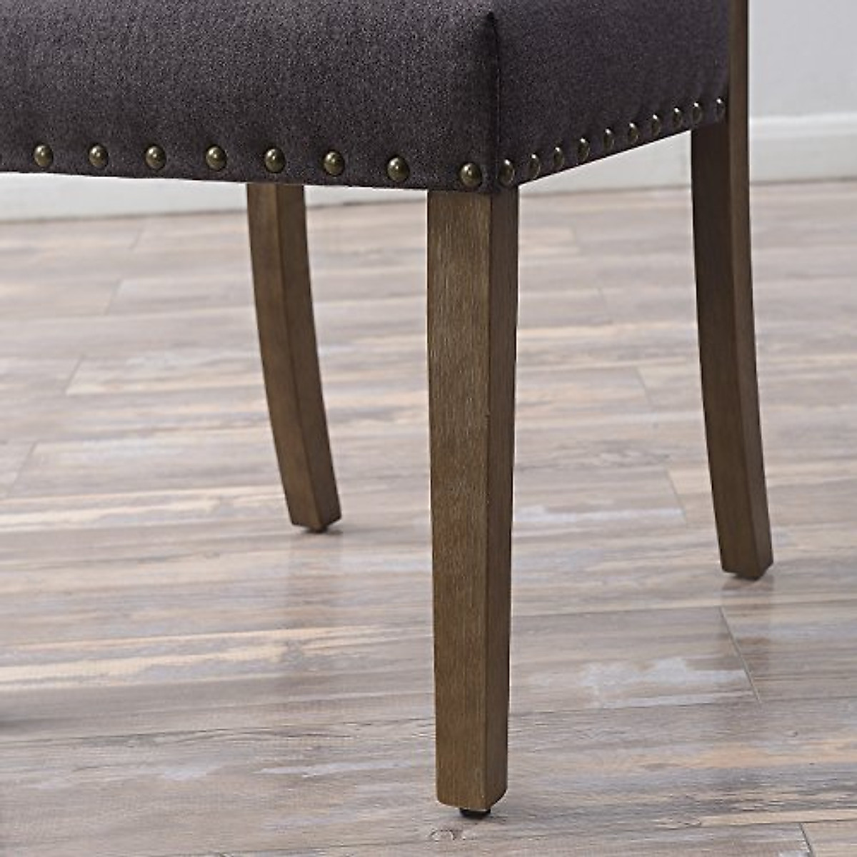 BELLEZE Dining Chairs, Set of 2 Kitchen Dining Room Chairs Upholstered Parson Chairs with High Back & Nailhead Trim, Mid Century Modern Dinner Chairs - Blake (Dark Gray)