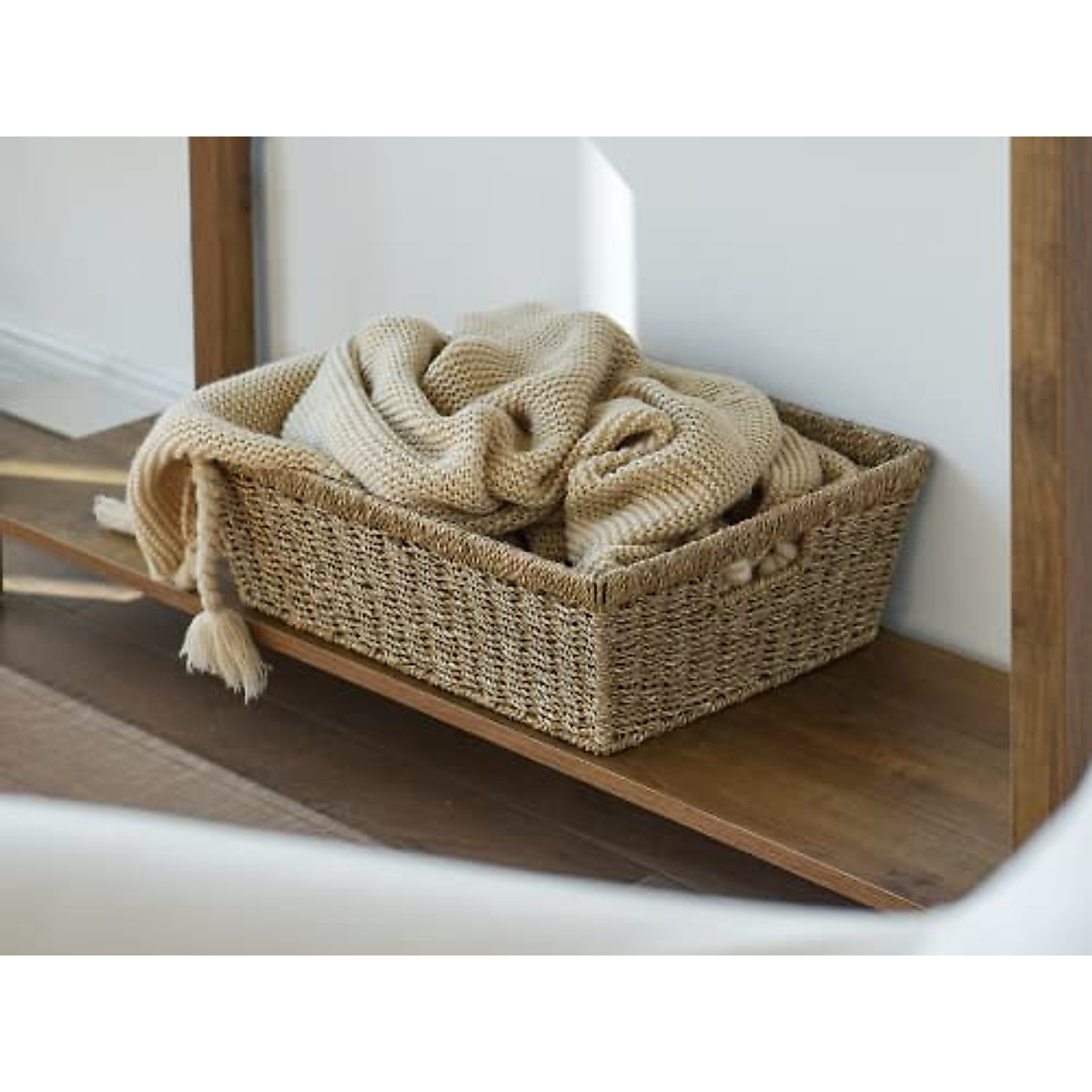StorageWorks Wicker Baskets, Seagrass Baskets for Organizing, Seagrass Storage Baskets with Built-in Handles, Large, 2 Pack