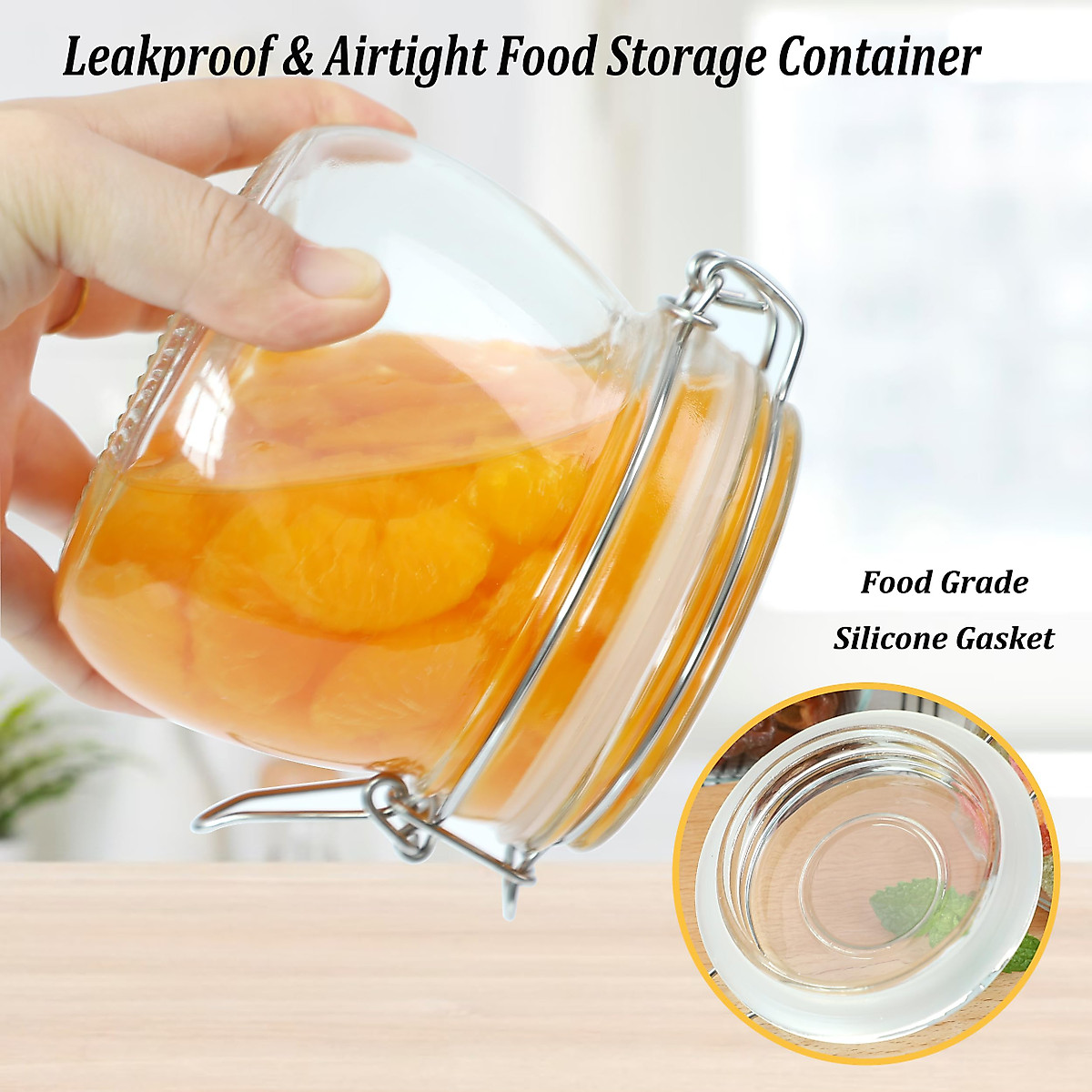 Glass Jar With Airtight Lid 16 Oz (Set Of 2) Wide Mouth Airtight Food Storage Containers Leakproof Canister For Coffee,Sugar,Chocolate Chips,Canning,Candy,Cereal,Spice,Pickle,Cookies,Dried Fruits