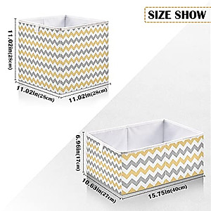 RunningBear Yellow Grey Storage Basket Storage Bin Square Collapsible Storage Cubes Cute Bin Organizer for Living Room Car