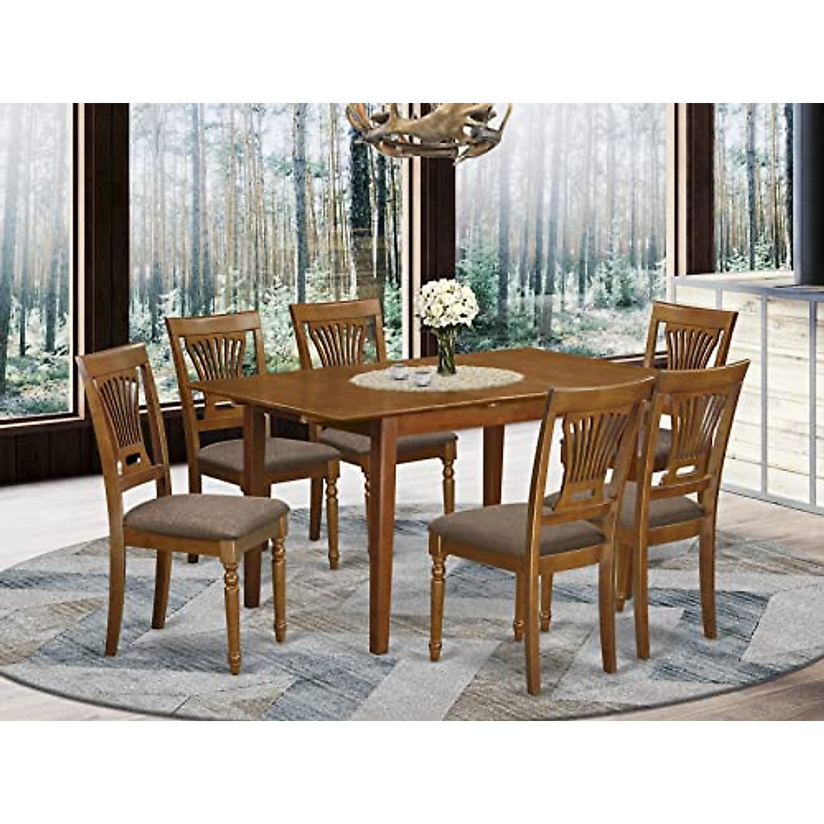 East West Furniture PSPL7-SBR-C Dining Table Set, 7-piece