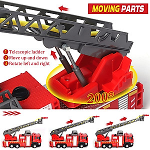 Geek Cheers Real Fire Truck Toy, Alloy Model Functional Firetruck with Water Pump, Extendable Rotating Rescue Ladder, Lights & Siren Sounds, Friction-Powered Car for Gift for Boys Girls Ages 3+