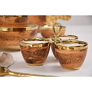 Pampa Bay Wood Look Titanium-Plated Porcelain 3 Part Server, 8.8 x 5.5 Inch, Gold/White/Wood look