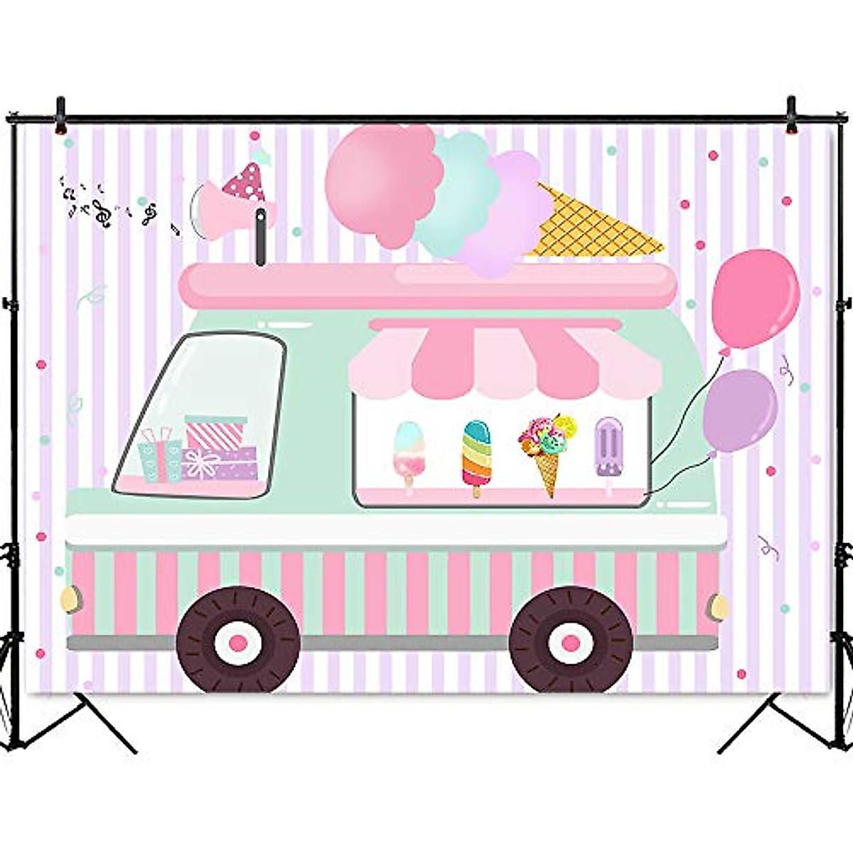 Mocsicka Ice Cream Birthday Party Backdrop Ice Cream Truck Birthday Party Background Ice Cream Shop Girls Birthday Party Cake Table Decoration Photo Booth Props (7x5ft)