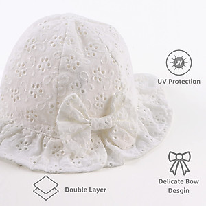 Bow Baby Girls Summer Hat Flower Toddler Girls Sun Hat Cotton Breathable Infant Hat (White Flower, XS)