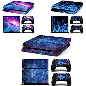 Ps4 Stickers Full Body Vinyl Skin Decal Cover for Playstation 4 Console Controllers (with 4pcs Led Lightbar Stickers)(PS4 Console (Blue Starry Sky))