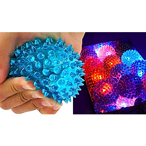 JA-RU Light Up Rubber Spike Ball (Pack of 4 Balls) with Flashing Lights | Bouncy Stress Ball | Great Fidget Ball Toy for Kids | Bulk Bouncing Sensory Balls | Plus 1 Bouncy Ball. #695-4p