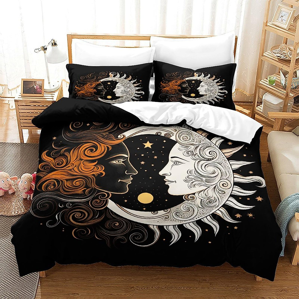 ERGTT Moon and Sun Quilt Cover Comforter Covers 3D Print Cartoon Color Duvet Cover for Boys Girls with Pillow Cases with Zipper Closure Bedding Set Soft Microfiber 3 Pieces Twin（173x218cm）, Style-9