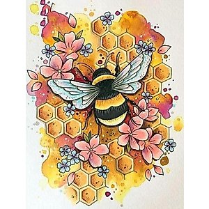 ROUKANNGE Adult Diamond Painting kit,Honeybee Pattern,5D Diamond Painting of Round Diamond,DIY Handicrafts,Apply to Home Decoration,Wall Decoration,Creative Gifts(12×16inch)