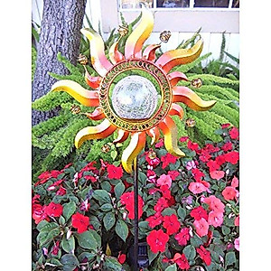 Unido Box Solar Powered Metal Sunray Garden Stake with Color Changing LED Light and Mosaic Glass Crackle Ball