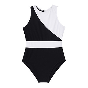 Freebily Sleeveless Gymnastics Leotard for Girls Color Block Ballet Dance Bodysuit Sports Unitard Training Outfit Swimwear Black&White 16 Years