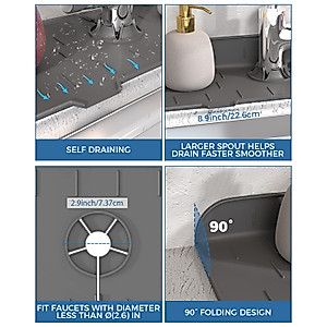 Kitchen Sink Splash Guard - 18 inch Silicone Faucet Handle Drip Catcher Tray, Dish Soap Sponge Holder Mat Behind Faucet, Kitchen Gadgets Sink Accessories Drying Mat Sink Caddy Organizer for Kitchen