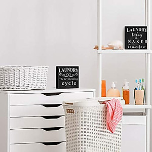 Yulejo 2 Pieces Farmhouse Laundry Room Decor and Accessories Laundry Box Sign Funny Laundry Room Signs Rustic The Never Ending Cycle Wood Box Sign for Home Bathroom Decoration, 6 x 6 Inch