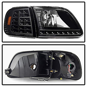 ACANII - For 1997-2003 Ford F150 Expedition Black Housing LED Strip & Corner Signal Headlights Headlamps Pair Left+Right