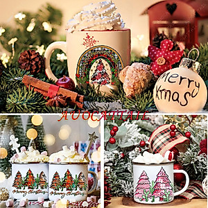 AUOCATTAIL Christmas 3D UV DTF Transfer Stickers, 6 Sheet Christmas Tree Xmas Wreath Merry Christmas Cup Wrap Transfer Stickers Waterproof Rub on Transfers for Crafting