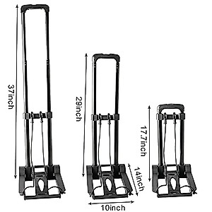 ZOENHOU 25KG 55Lbs Black Folding Hand Truck, Solid Construction Utility Cart, 2 Wheels Luggage Cart with 1 Roll Bungee Cord and 1 Pack Storage Pouch Compact, for Backpack, Travel, Office