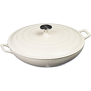 Amazon Basics Enameled Cast Iron Covered Dutch Oven, 6-Quart, White & Enameled Cast Iron Covered Casserole Skillet, 3.3-Quart, White