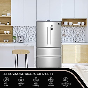 Forno Bovino 33" Inch W. Refrigerator 19 cu. Ft. Frost Free Design Stainless Steel Touch Control French Doors.